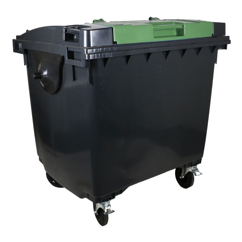 Afvalcontainer 1100 liter grijs met groene deksel kopen?